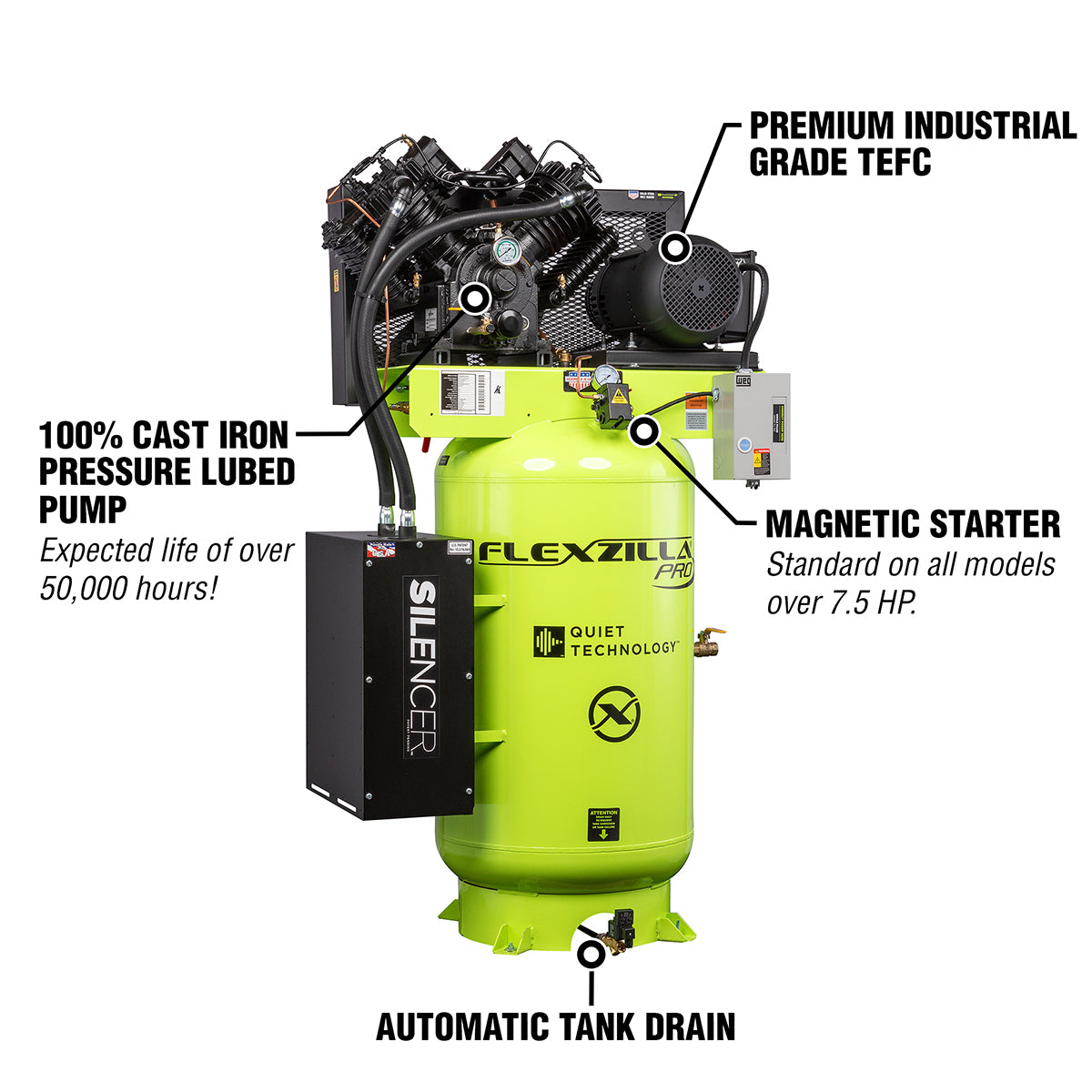 Flexzilla Pro Pressure Lube, Three Phase Stationary, Air Compressor w ...