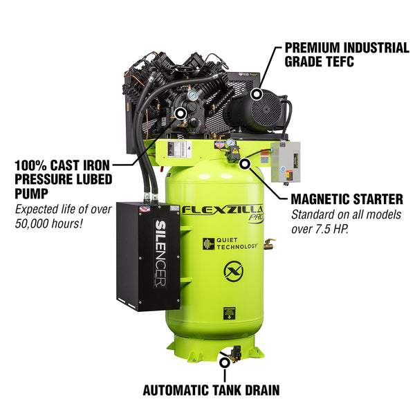 Flexzilla Pro Pressure Lube, Three Phase Stationary, Air Compressor w ...