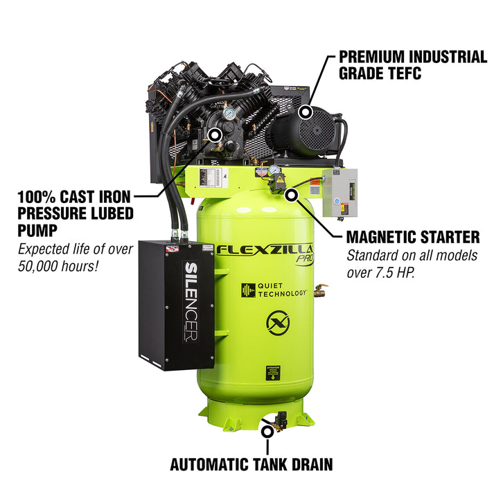 Flexzilla Pro Pressure Lube, Three Phase Stationary, Air Compressor w ...